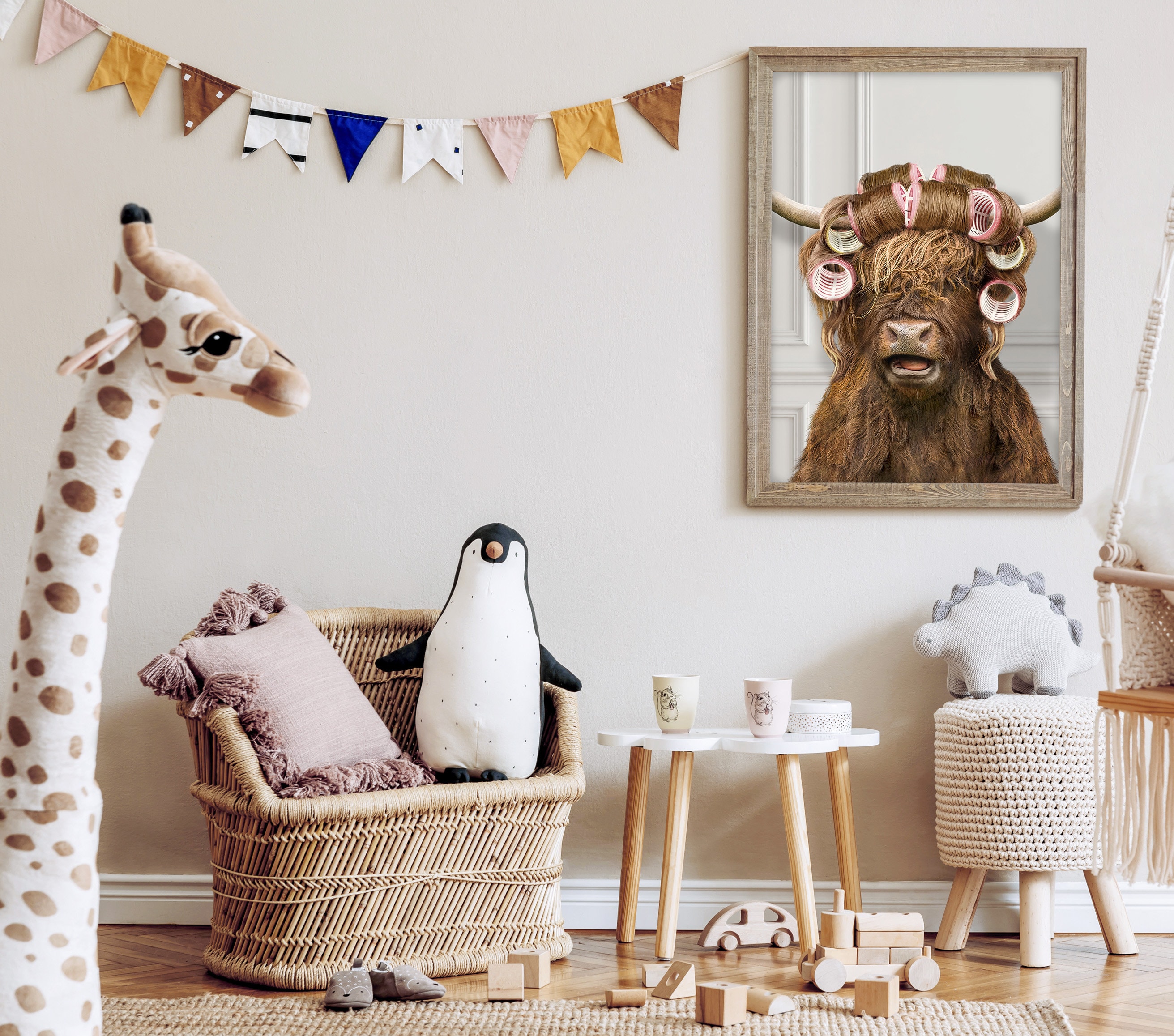 Highland Cow in Hair Curlers Print, Cow Bathing, Funny Bathroom Print ...