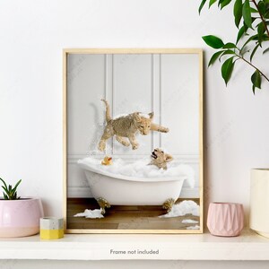 Lion Cubs Playing in Bath Tub Print, Lions Bathing, Funny Bathroom ...