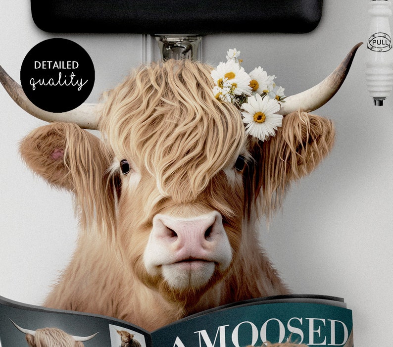 Female Highland Cow on Toilet With Magazine Cow Victorian - Etsy UK