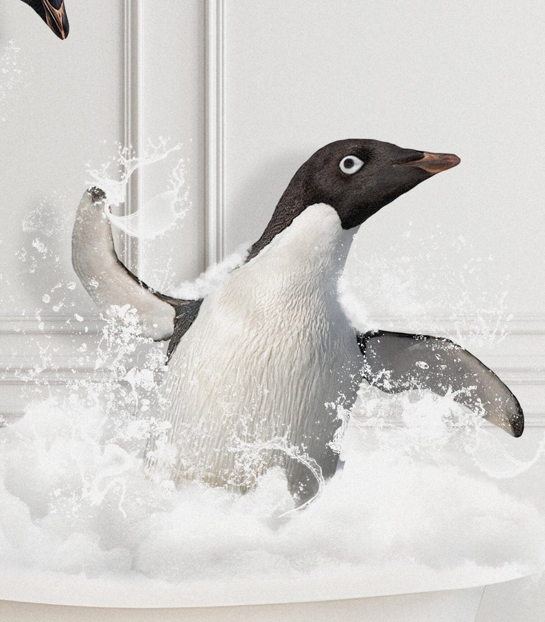 Penguins Playing in Bath Tub Print Penguin Bathing Funny - Etsy UK