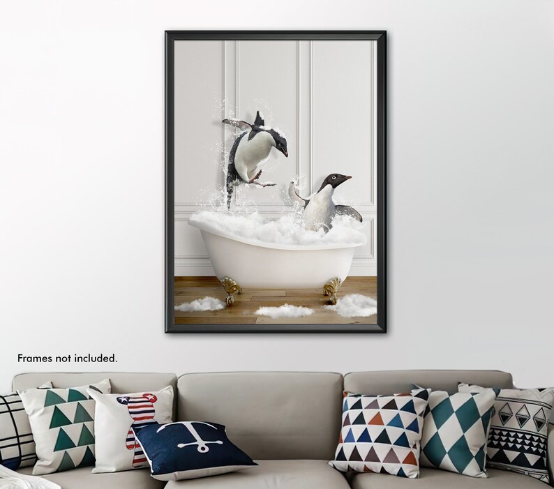 Penguins Playing in Bath Tub Print Penguin Bathing Funny - Etsy UK