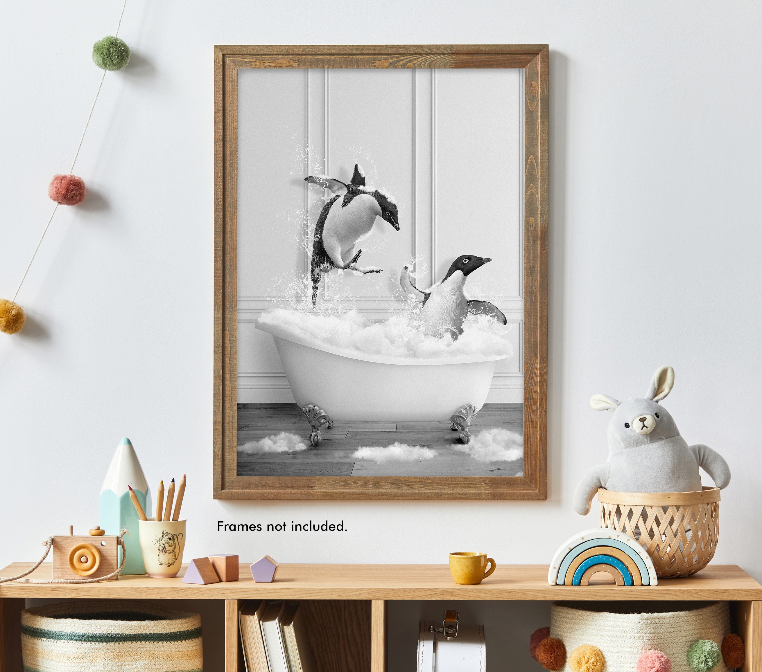 Black & White Penguins Playing in Bath Tub Print Penguin - Etsy UK