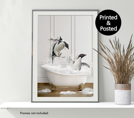 Penguins Playing in Bath Tub Print Penguin Bathing Funny - Etsy UK
