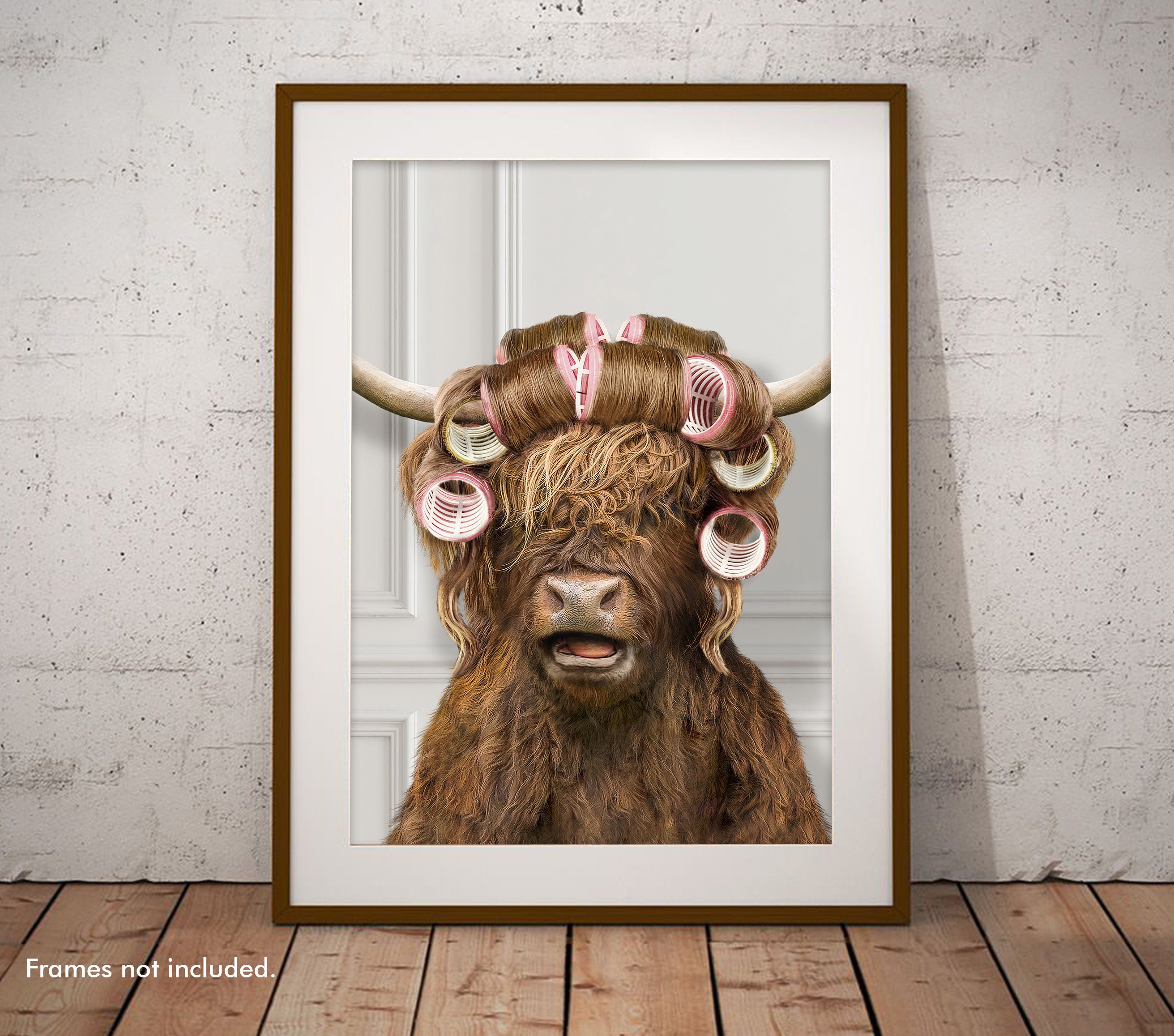 Highland Cow in Hair Curlers Print, Cow Bathing, Funny Bathroom Print ...