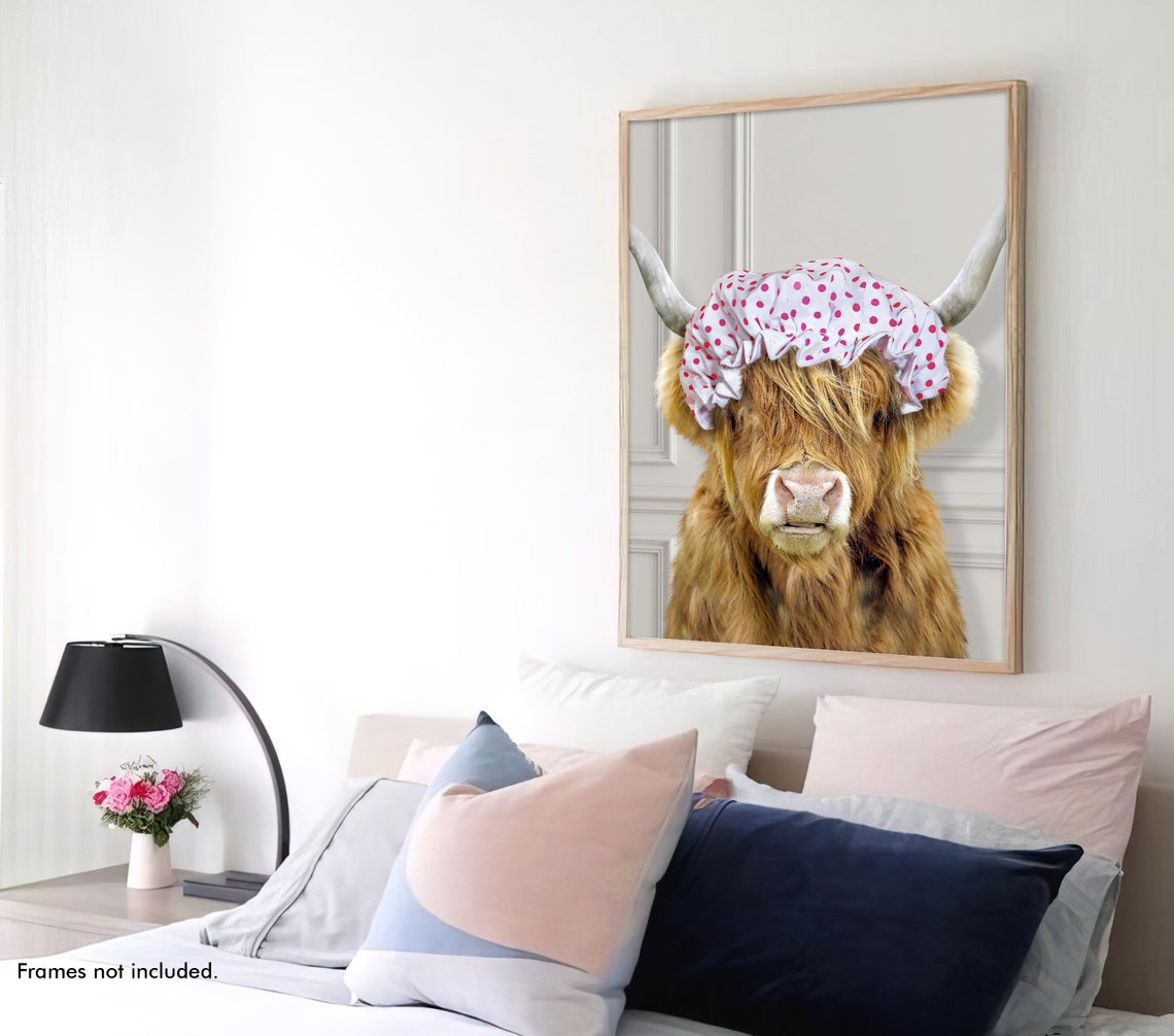Highland Cow in a Shower Cap Print Cow Bathing Funny - Etsy UK