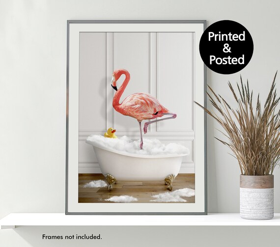 Pink Flamingo in a Bath Print Flamingo Bathing Funny - Etsy UK