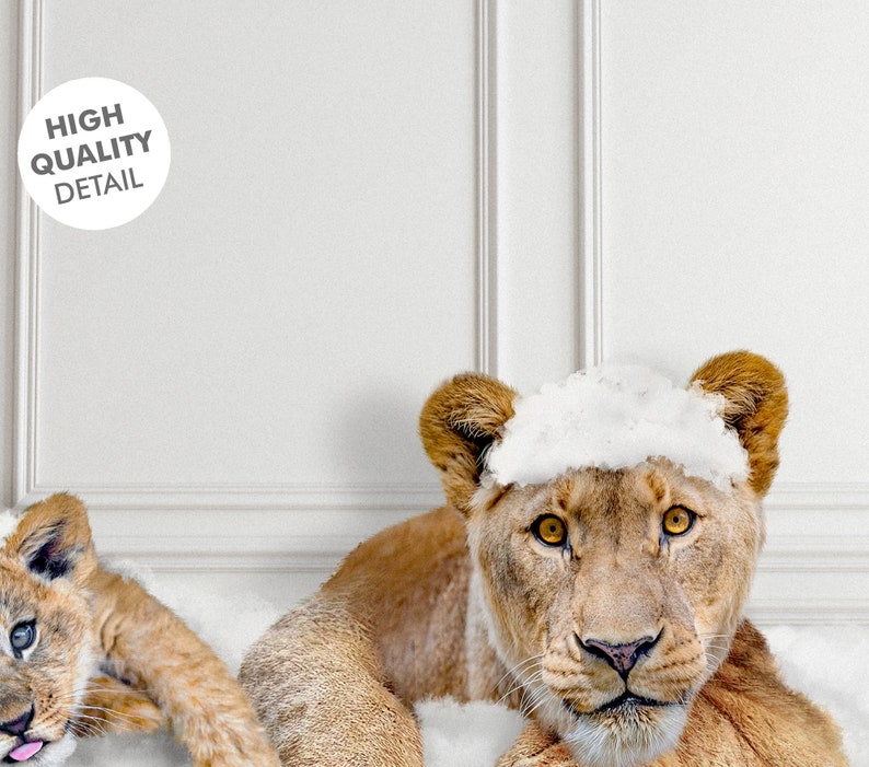Lioness With Cub in Bath Tub Print, Lions Bathing, Funny Bathroom Print ...