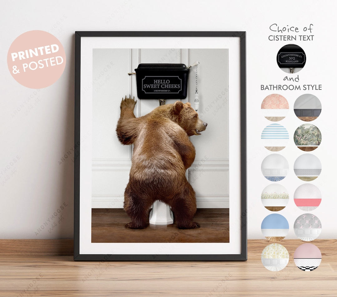 Bear Using the Toilet With, Brown Bear Victorian Toilet, Funny Bathroom ...