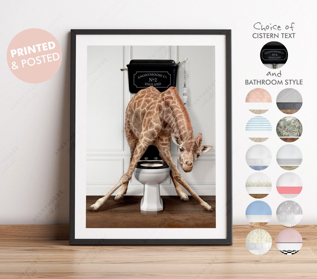 Giraffe on Toilet, Giraffe Victorian Toilet, Funny Bathroom Print ...