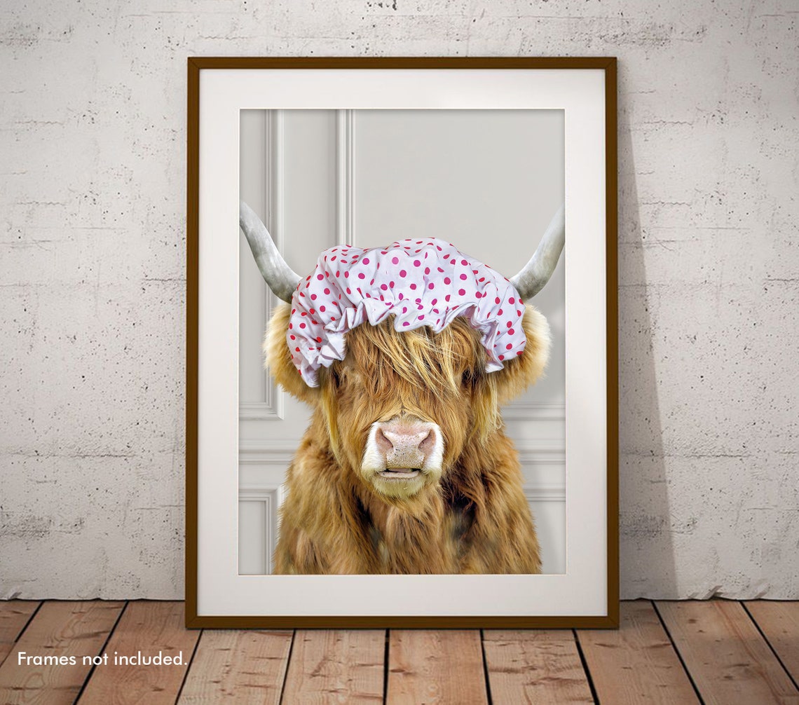Highland Cow in a Shower Cap Print Cow Bathing Funny - Etsy UK