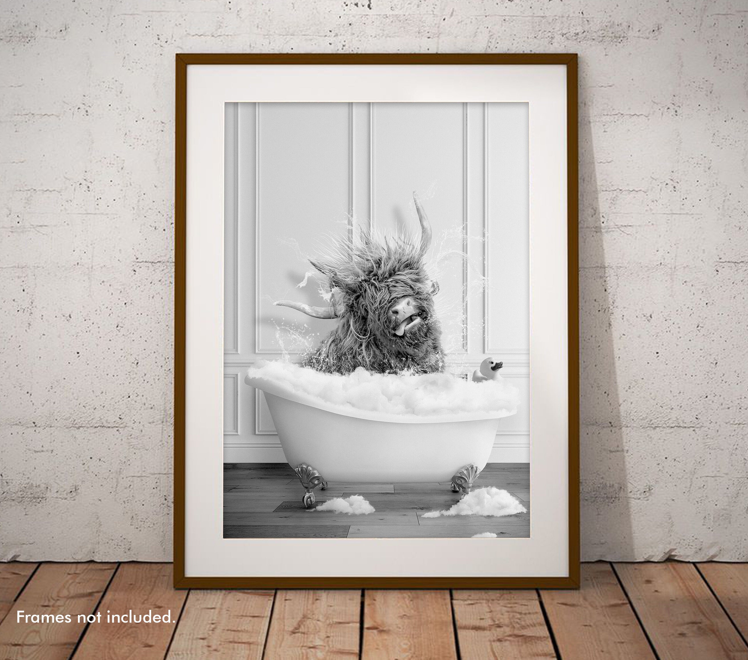 Black and White Highland Cow Shaking Head in a Bath Print Cow - Etsy UK