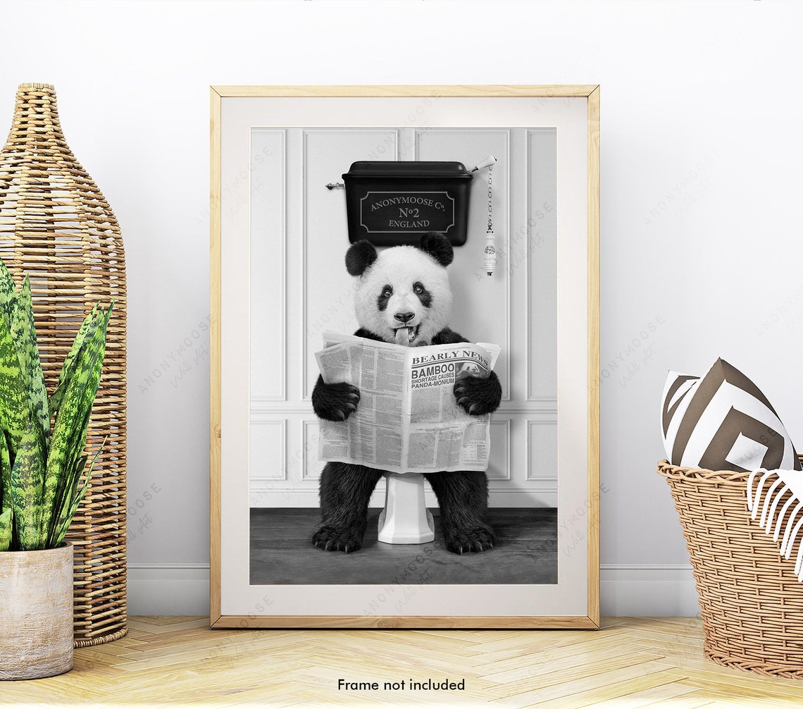 Black and White Panda on Toilet With Newspaper Panda - Etsy UK