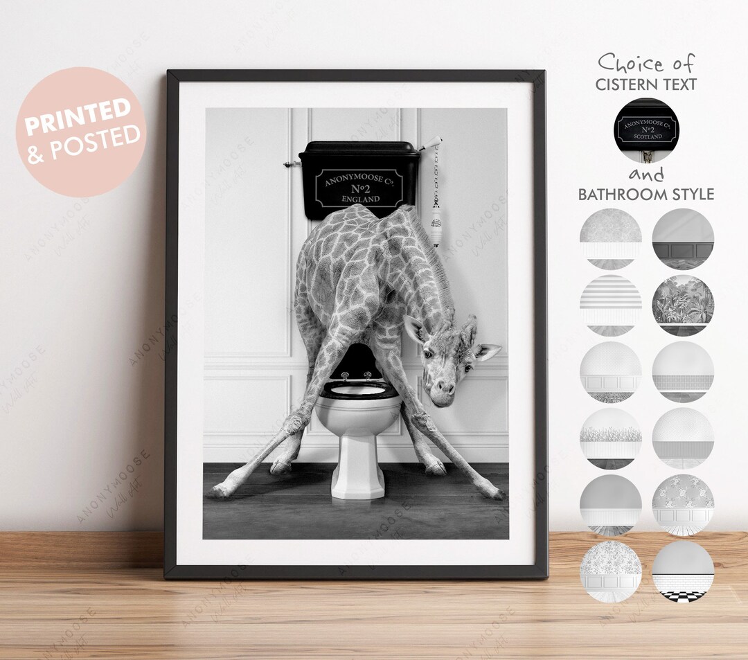 Black and White Giraffe on Toilet, Giraffe Victorian Toilet, Funny ...