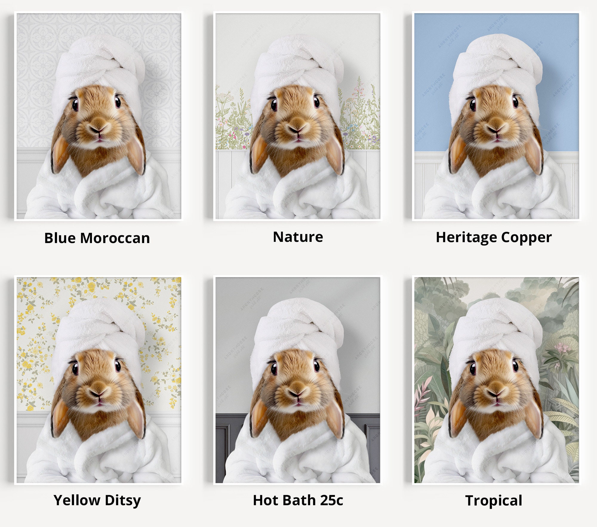Rabbit in a Bathrobe Print, Bunny Bathing, Funny Bathroom Print, Animal ...