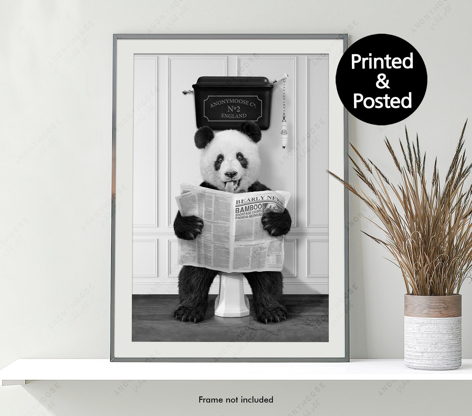 Black and White Panda on Toilet With Newspaper Panda - Etsy UK