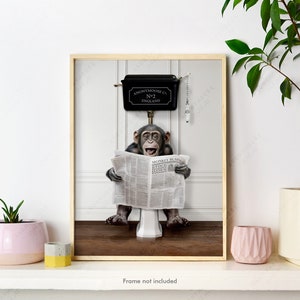 Chimpanzee Monkey on Toilet With Newspaper, Victorian Toilet, Funny ...