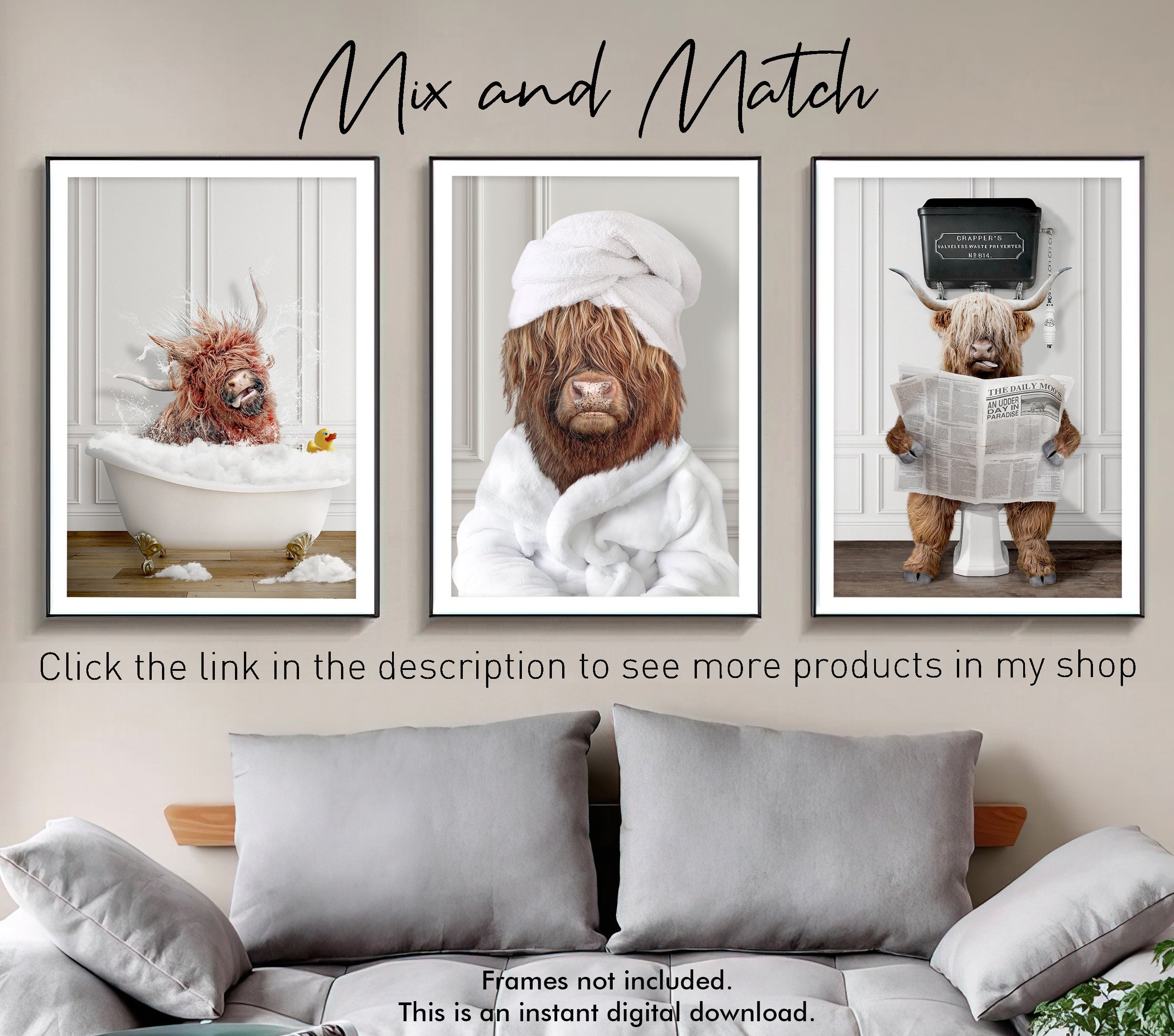 Highland Cow in a Shower Cap Print Cow Bathing Funny - Etsy UK