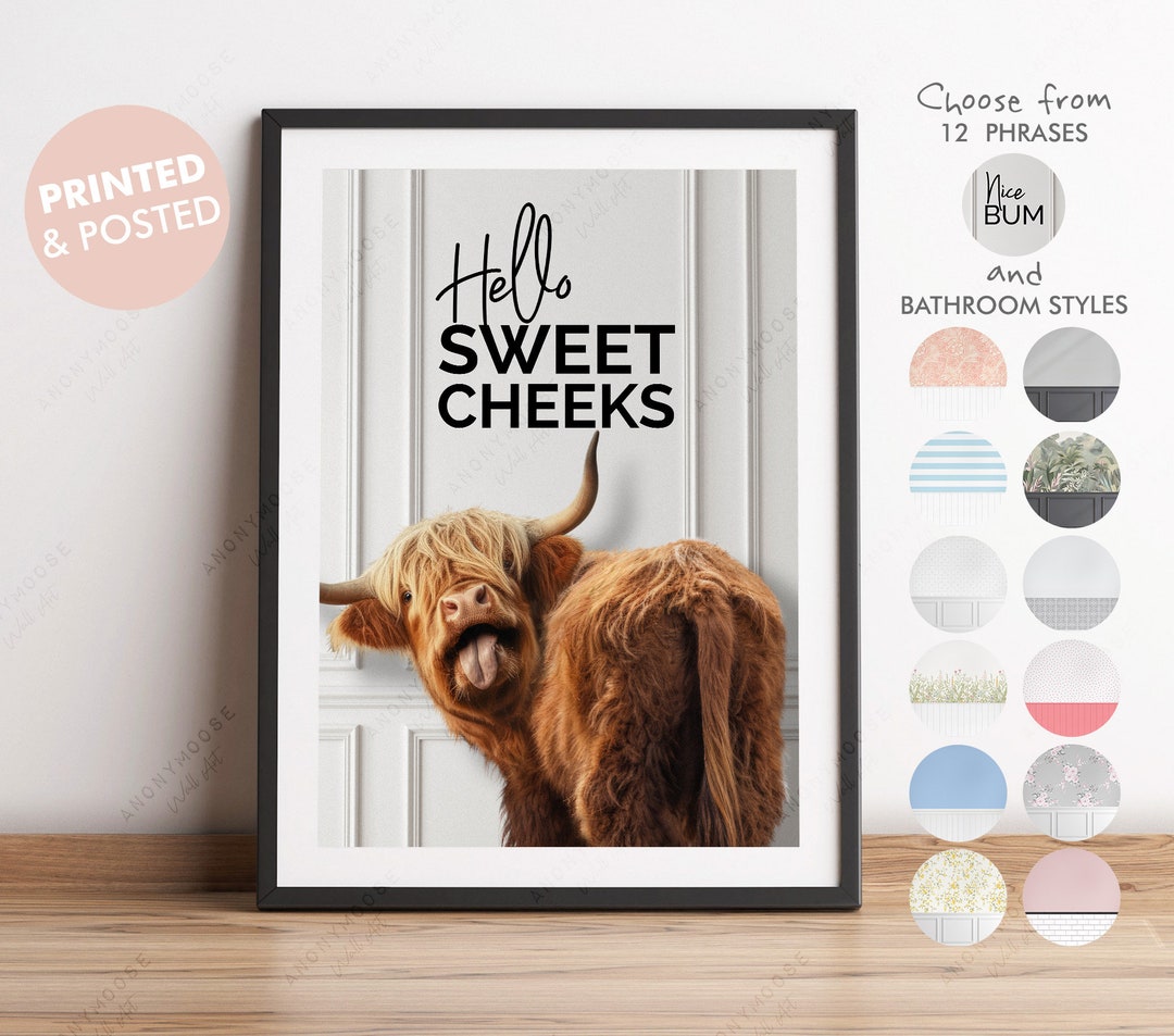 Cheeky Highland Cow Print, Choice of Funny Bathroom Quote Art, Bathroom ...