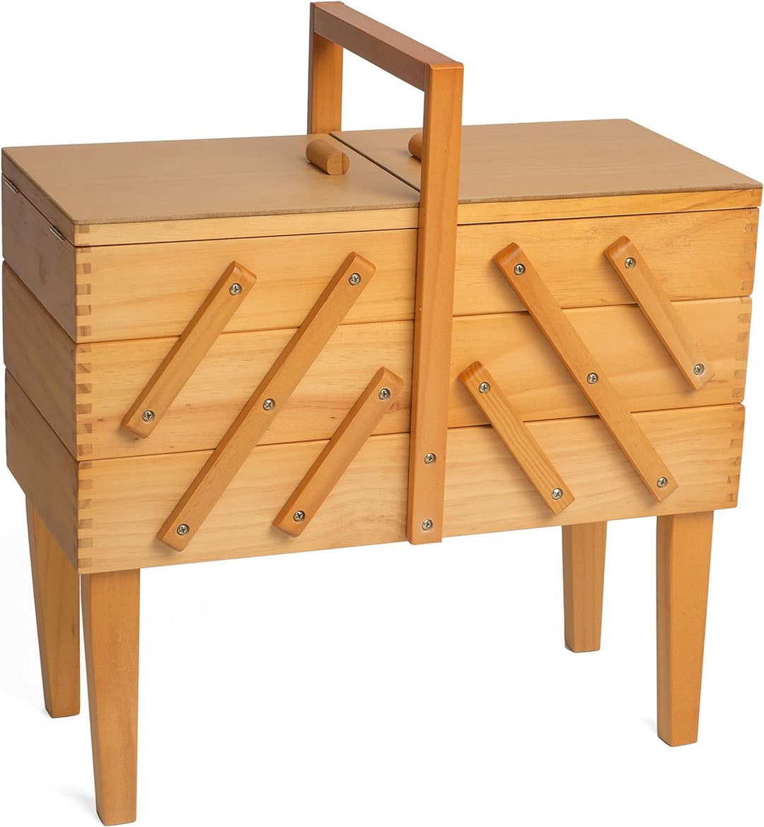 Hobby Gift Cantilever Sewing Crafting Storage Wooden Box With Legs 21.2 ...