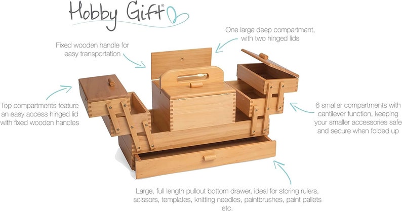 Hobby Gift Wooden Cantilever Sewing Crafting Hobby Storage Box 23.5 X ...