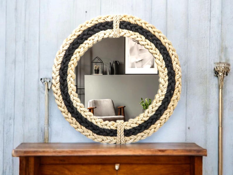 Handmade Jute Rope Round Mirror | Custom Wall Mirror | Boho Rustic ...