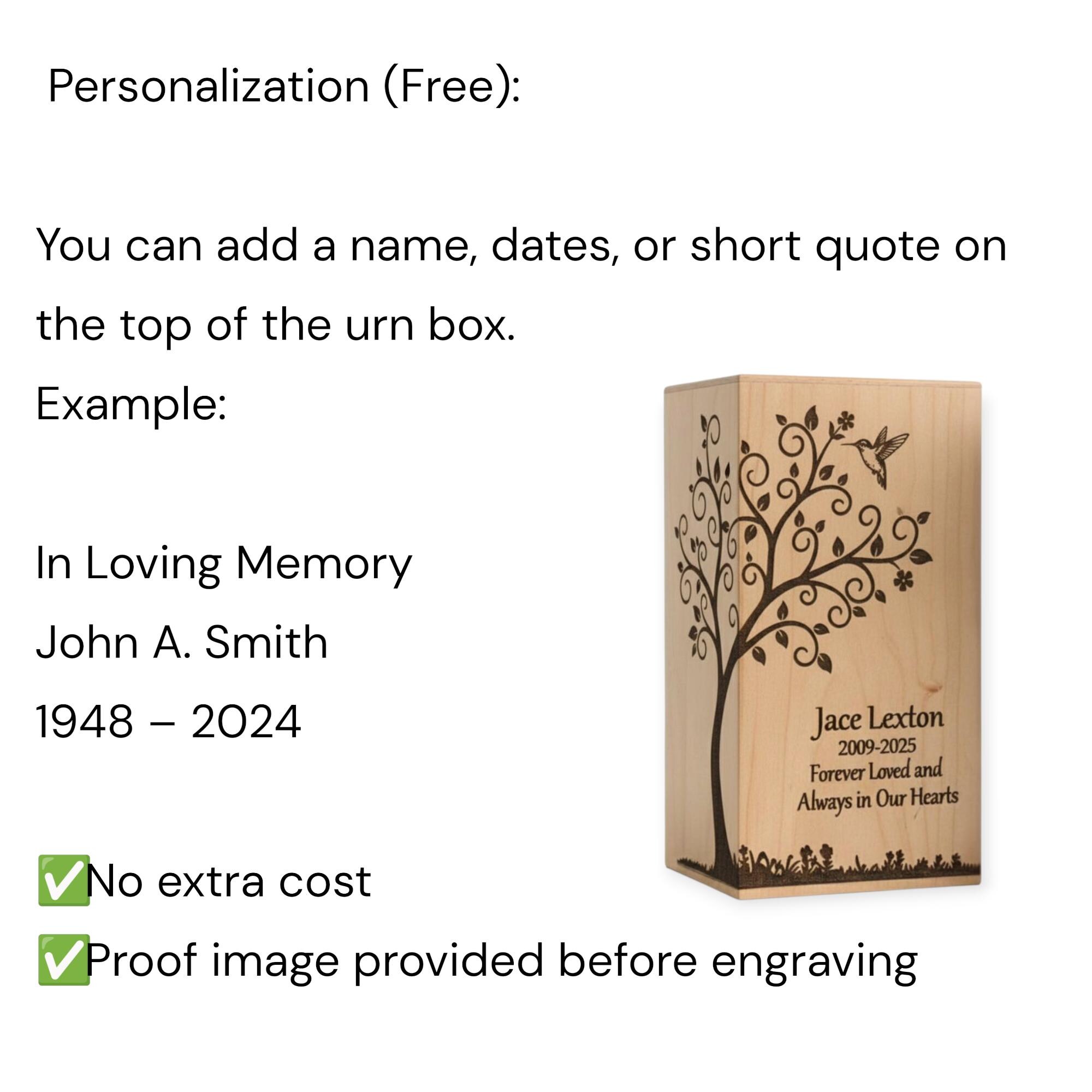 Personalized Sheesham Wood Urn Box: Tree & Hummingbird Engraving - Etsy