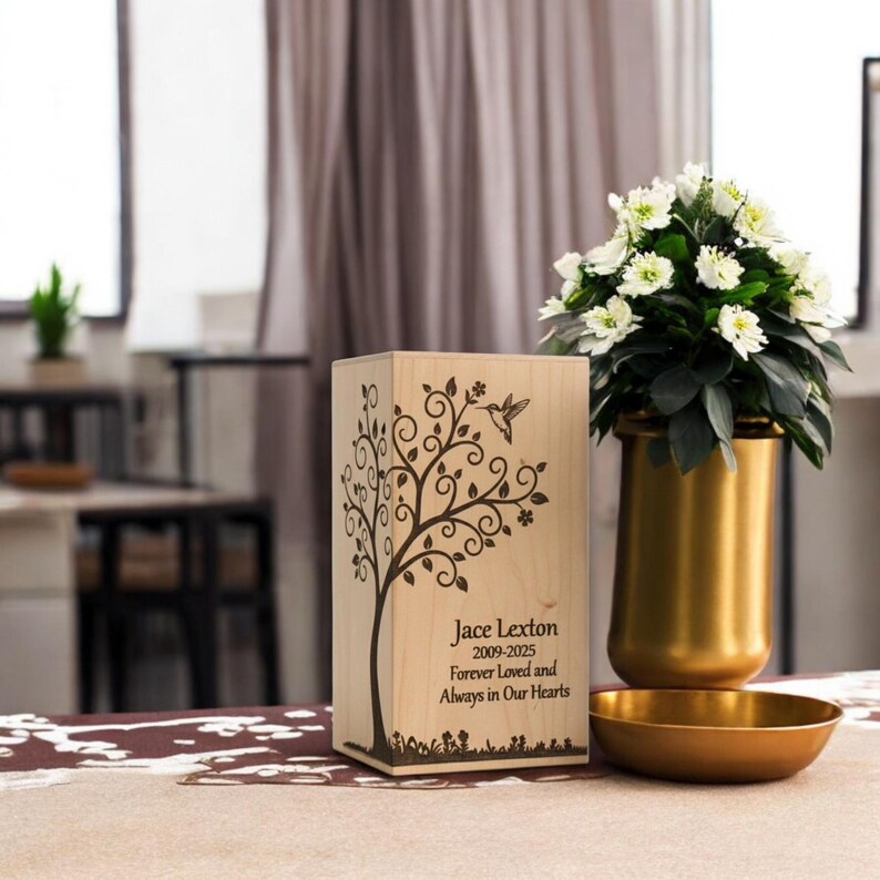 Personalized Sheesham Wood Urn Box: Tree & Hummingbird Engraving - Etsy