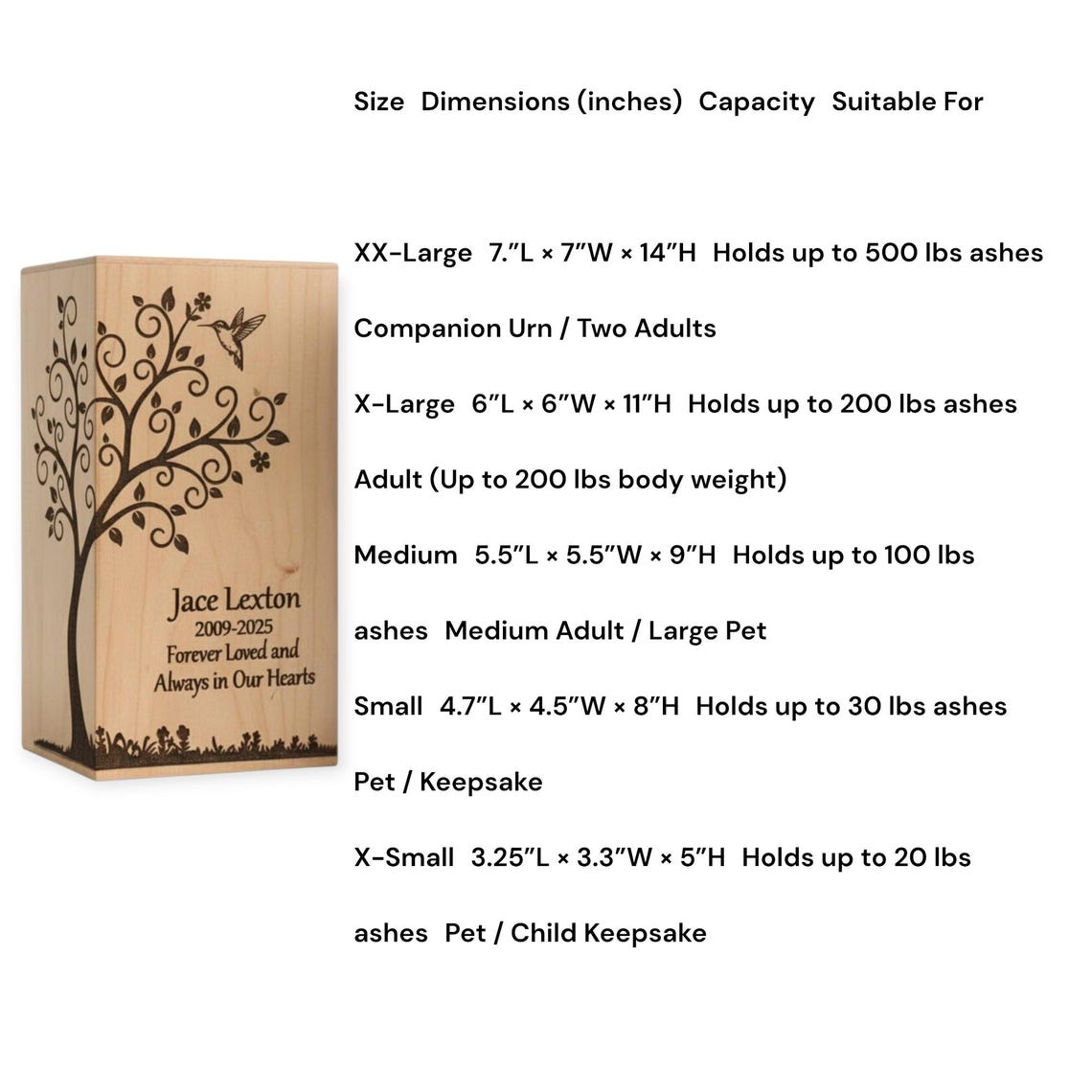 Personalized Sheesham Wood Urn Box: Tree & Hummingbird Engraving - Etsy