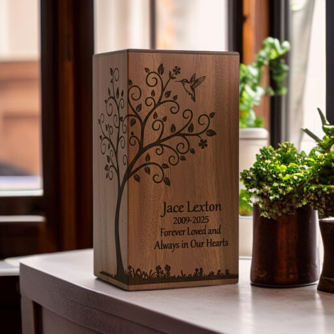 Personalized Sheesham Wood Urn Box: Tree & Hummingbird Engraving - Etsy