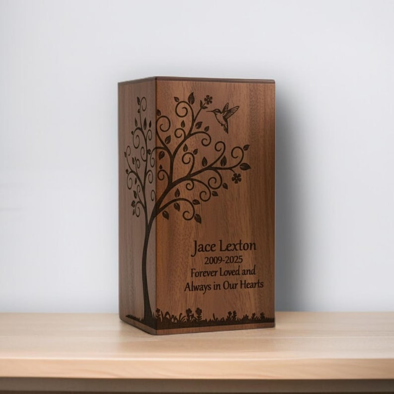 Personalized Sheesham Wood Urn Box: Tree & Hummingbird Engraving - Etsy