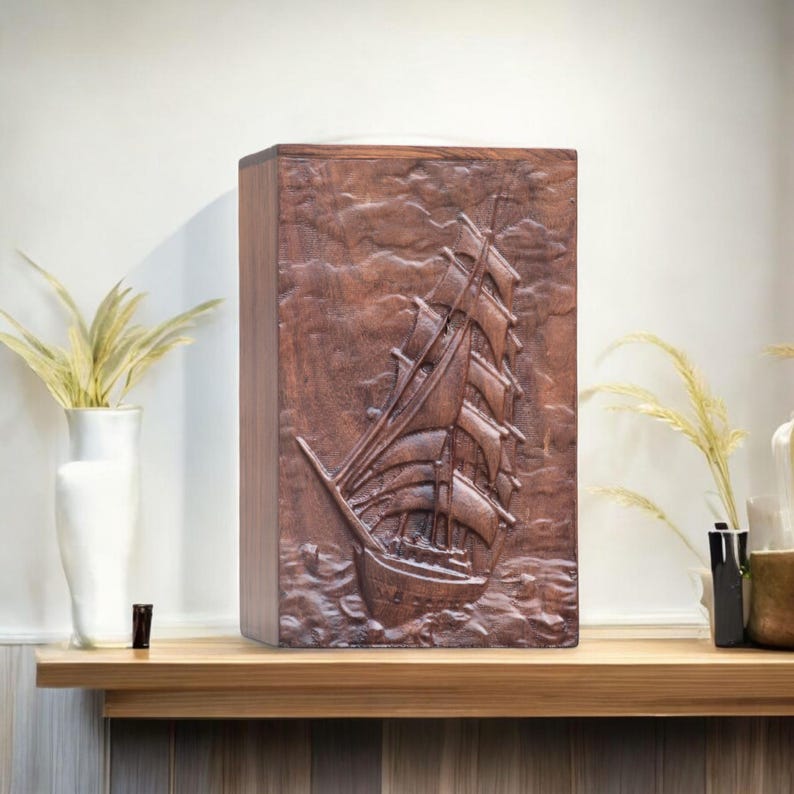 Hand Carved Sheesham Wood Ship Urn Box | Nautical Cremation Urn - Etsy