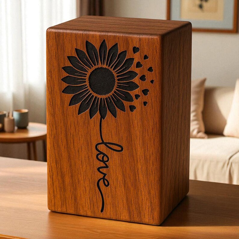 Handmade Sheesham Wood Sunflower Urn Box: Engraved or Resin Inlay, Free ...