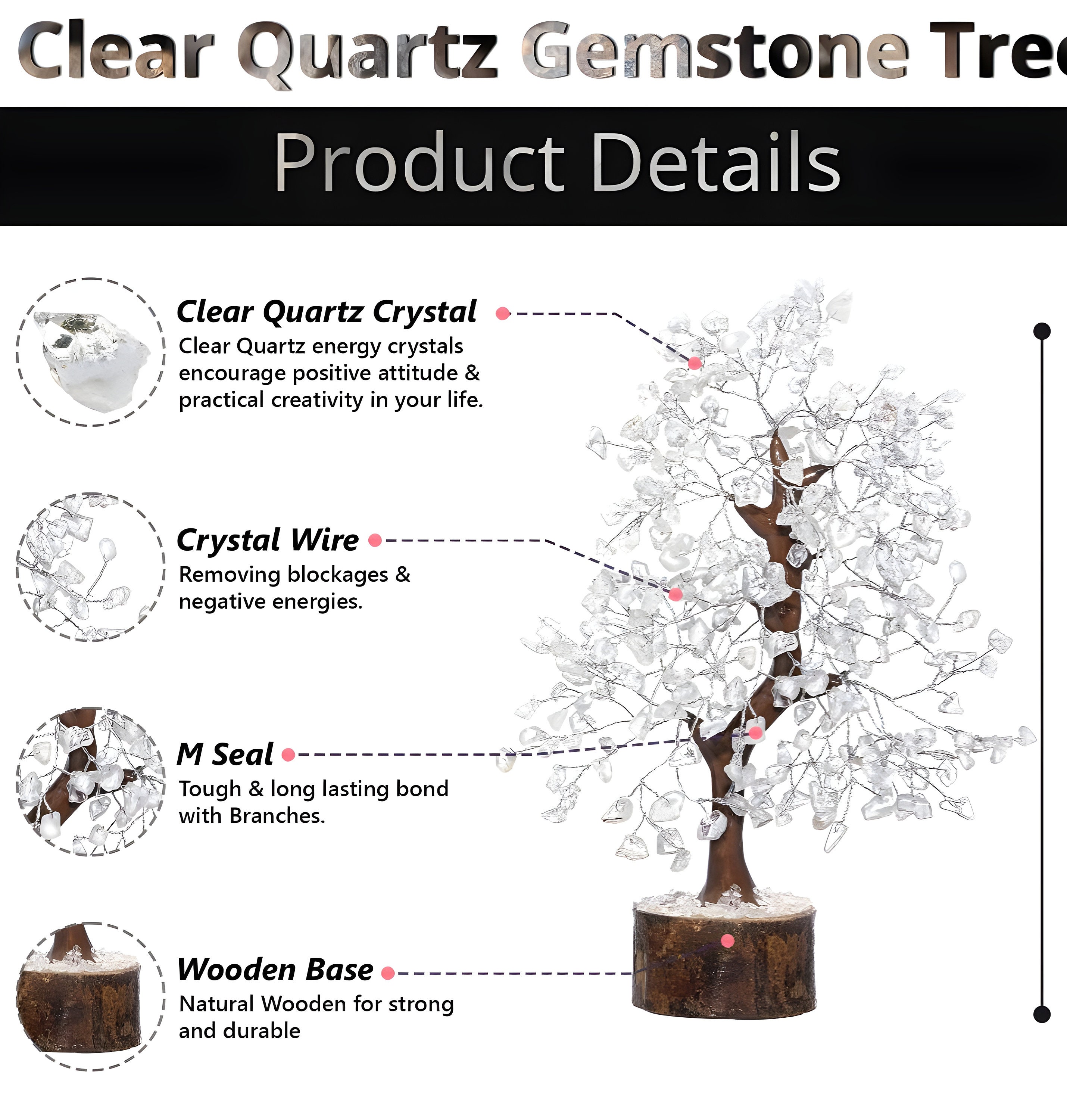 Clear Quartz Crystal Tree With 300 Gemstones Handcrafted With Silver ...