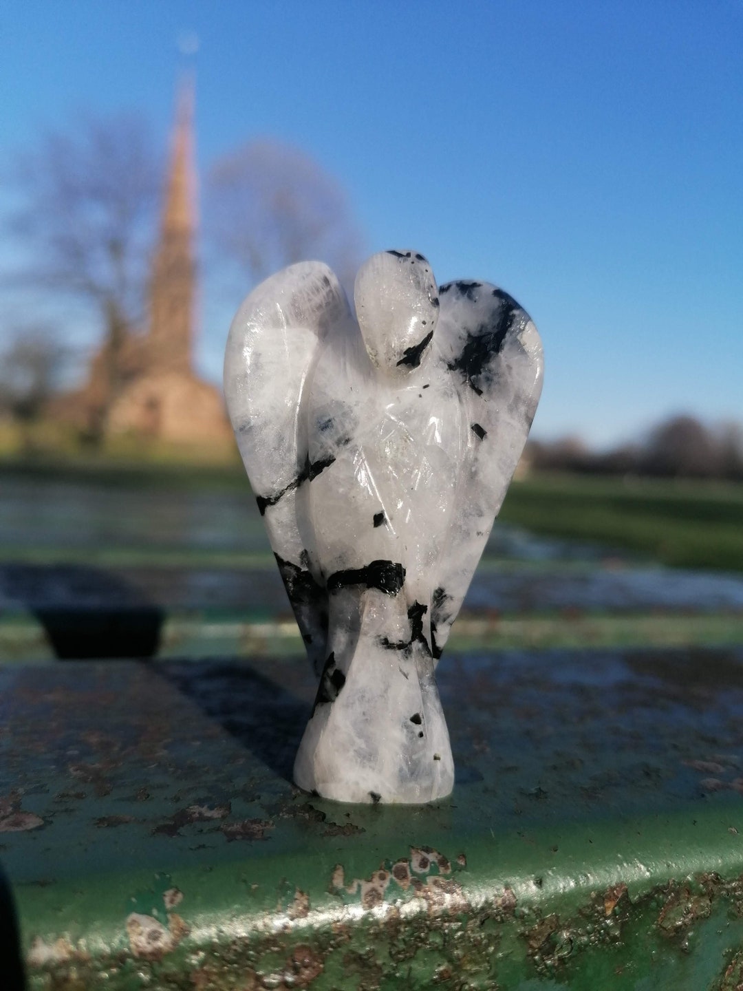 Rainbow Moonstone Guardian Angel From Natural Gemstone Statue Pocket ...