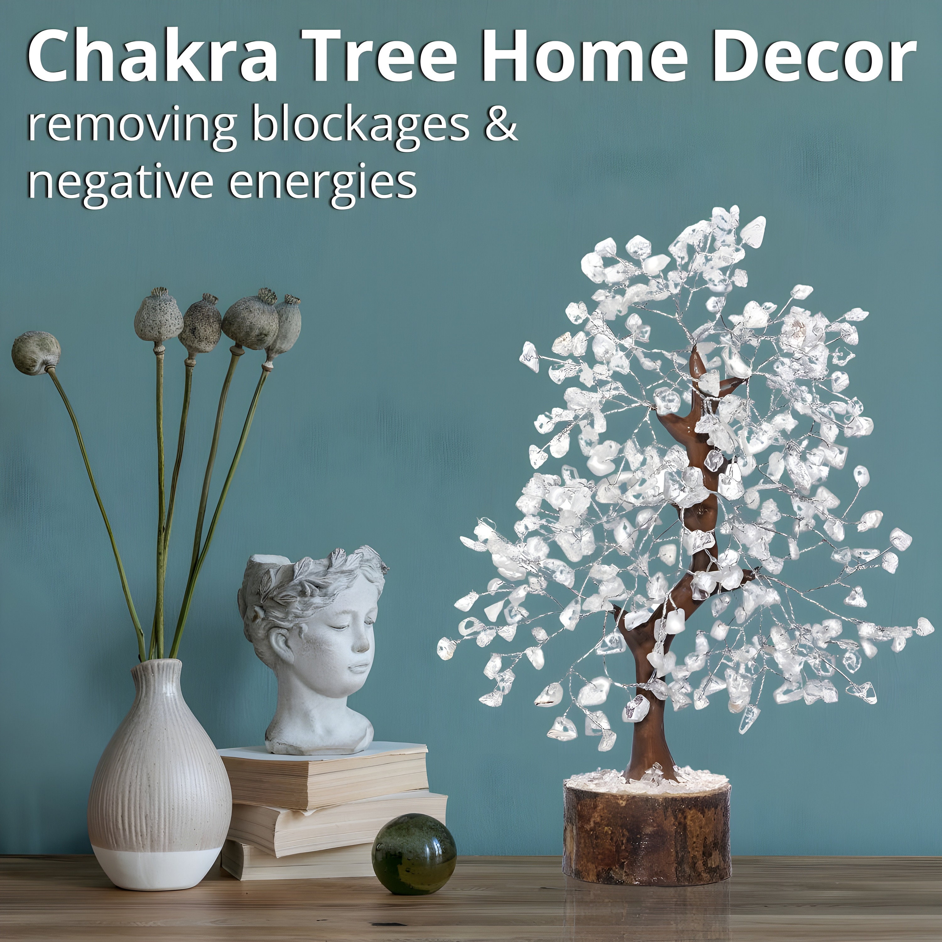 Clear Quartz Crystal Tree With 300 Gemstones Handcrafted With Silver ...