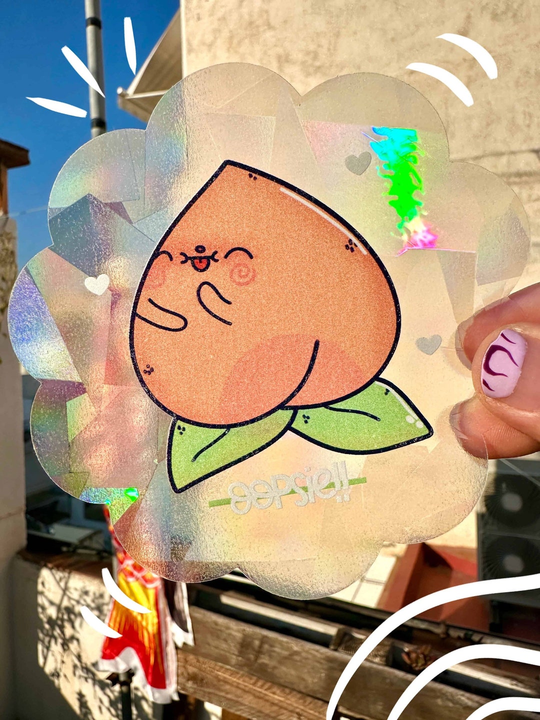Suncatcher Sticker ''oopsie Peach'', Kawaii and Cute Sticker, Cute ...