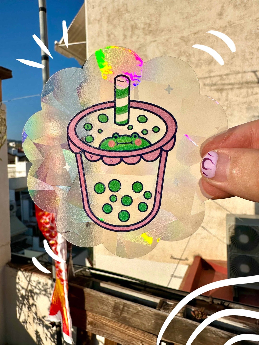 Suncatcher Sticker ''froggy Bubble Tea'', Kawaii and Cute Sticker, Cute ...