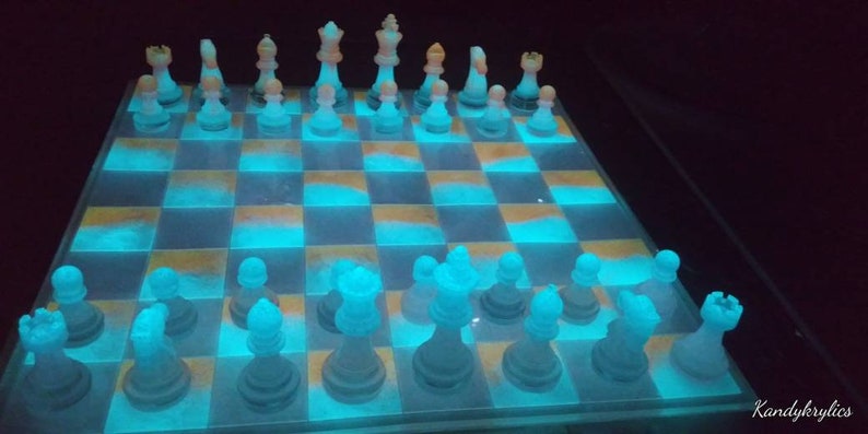 Handmade Glow in the Dark Resin Chess Set With Checkers - Etsy