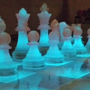 Handmade Glow in the Dark Resin Chess Set With Matching Checkers Pieces ...