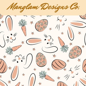 Easter Hand Drawn Bunny Seamless Repeat Pattern, Spring Carrot Egg ...