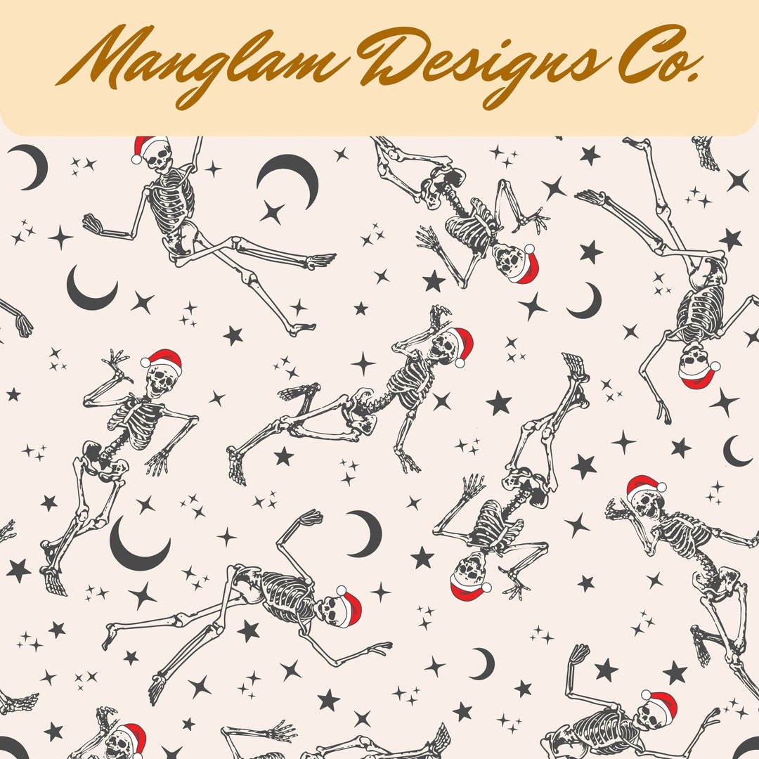 Christmas Skeleton Winter Seamless Repeat Pattern, Retro Boho Skeleton ...