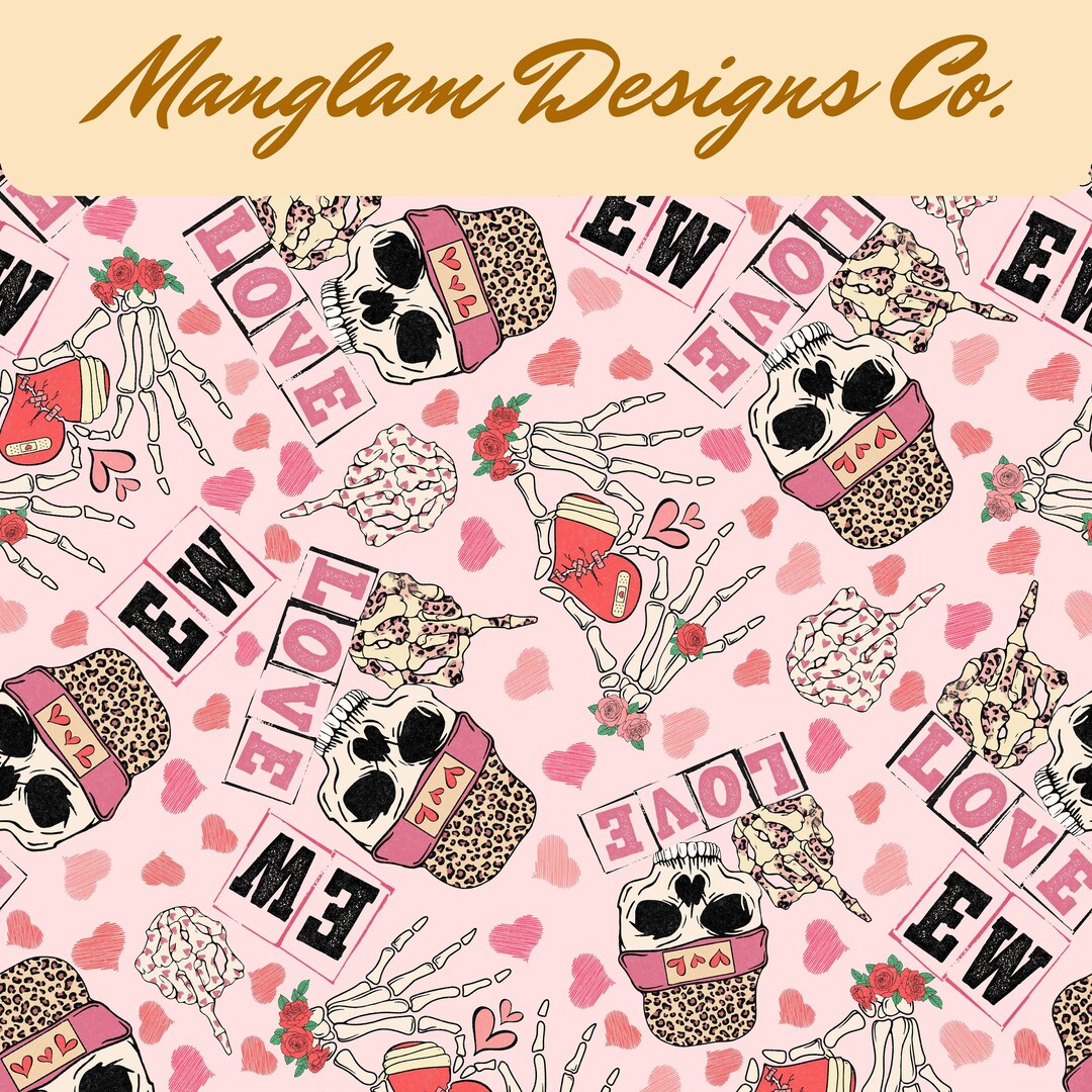 Funny Valentines Day EW Love Heart Seamless Repeat Pattern, Winter Pink ...