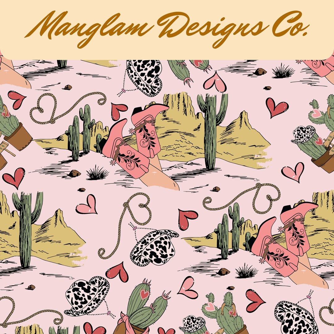Howdy Valentines Cowgirl Winter Seamless Repeat Pattern, Western Cactus ...