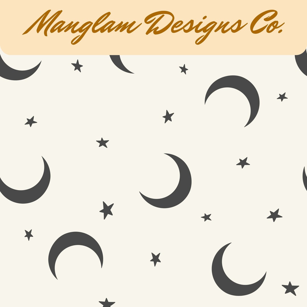 Halloween Moon Star Seamless Repeat Pattern, Retro Boho Mystical and ...