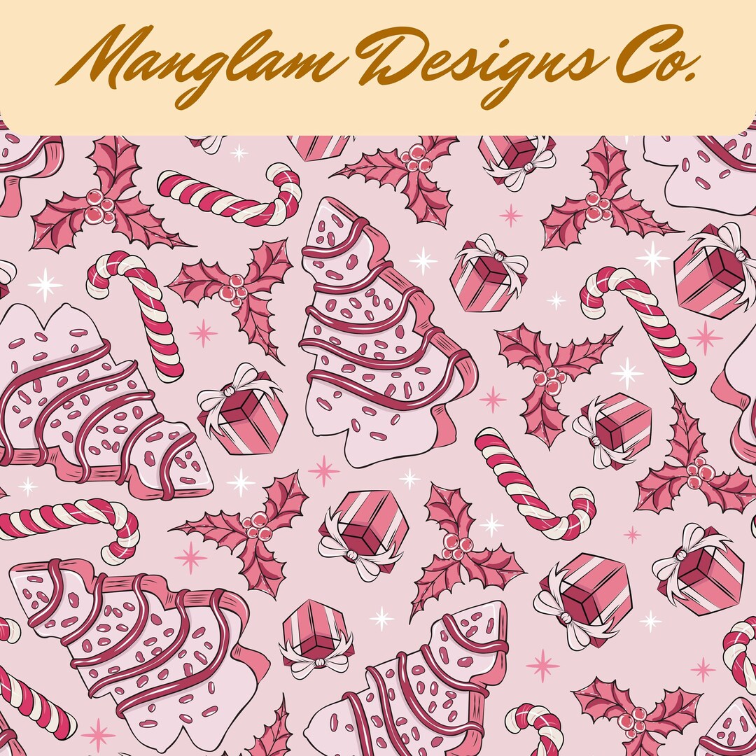 Pink Christmas Tree Cakes Seamless Repeat Pattern, Debbie Cakes ...