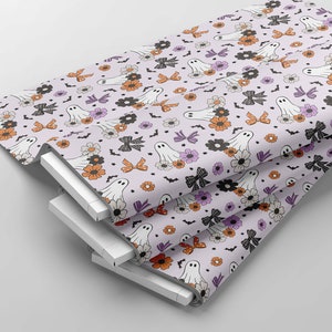 Cute Ghost Face Seamless Repeat Pattern, Halloween Bows Seamless, Retro ...