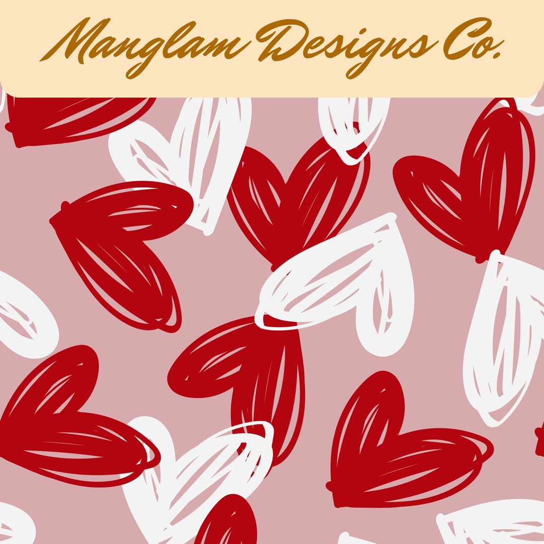 Valentines Day Hand Drawn Heart Seamless Repeat Pattern, Winter Red ...