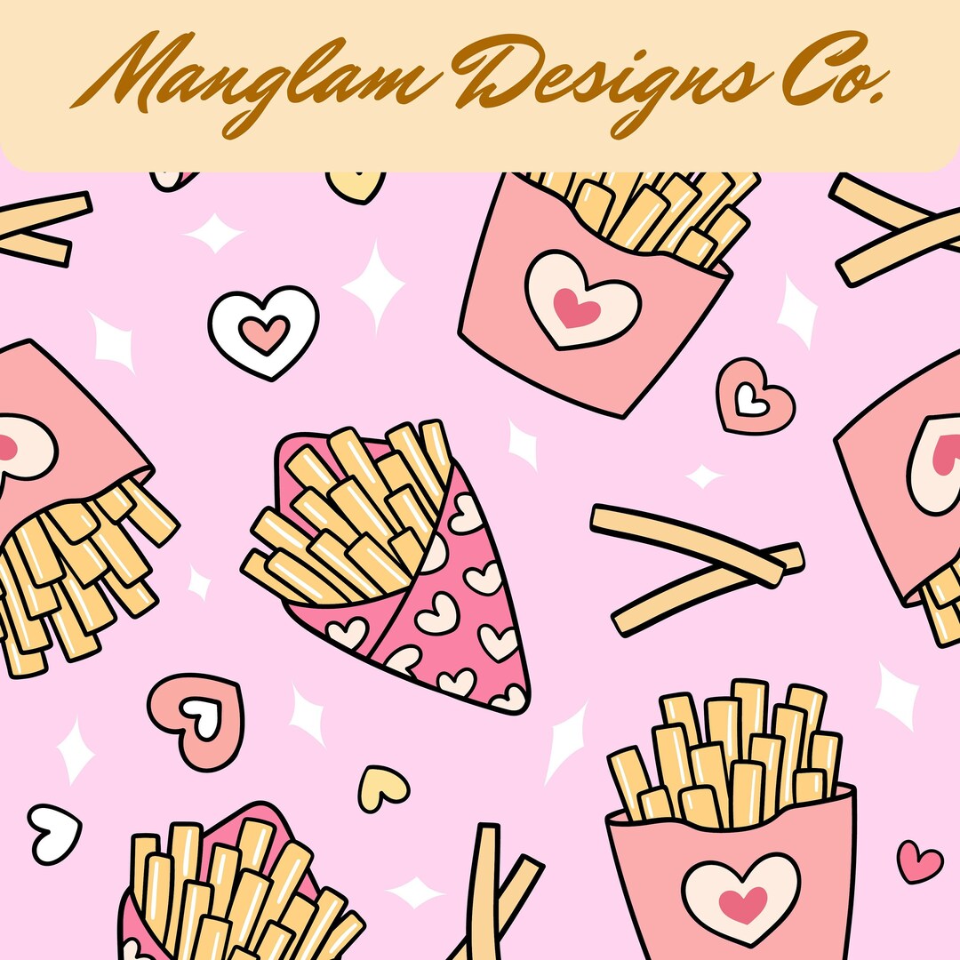 Valentines Day Fries Before Guys Seamless Repeat Pattern, Winter Pink ...