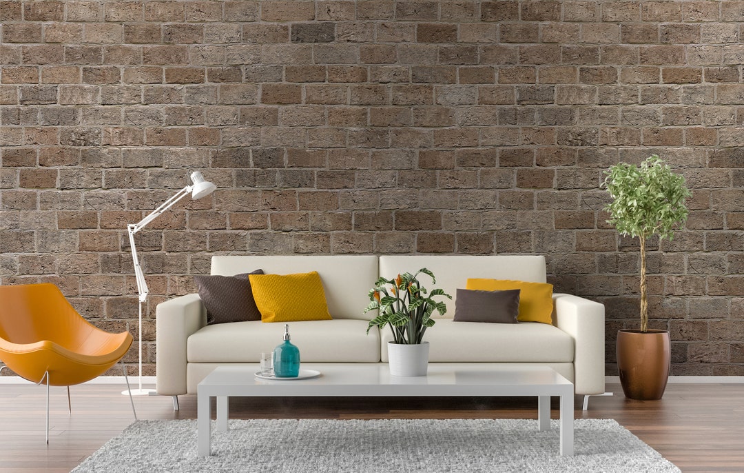 Mocha Limestone Brick Wallpaper Mural: Peel and Stick Canvas Texture - Etsy