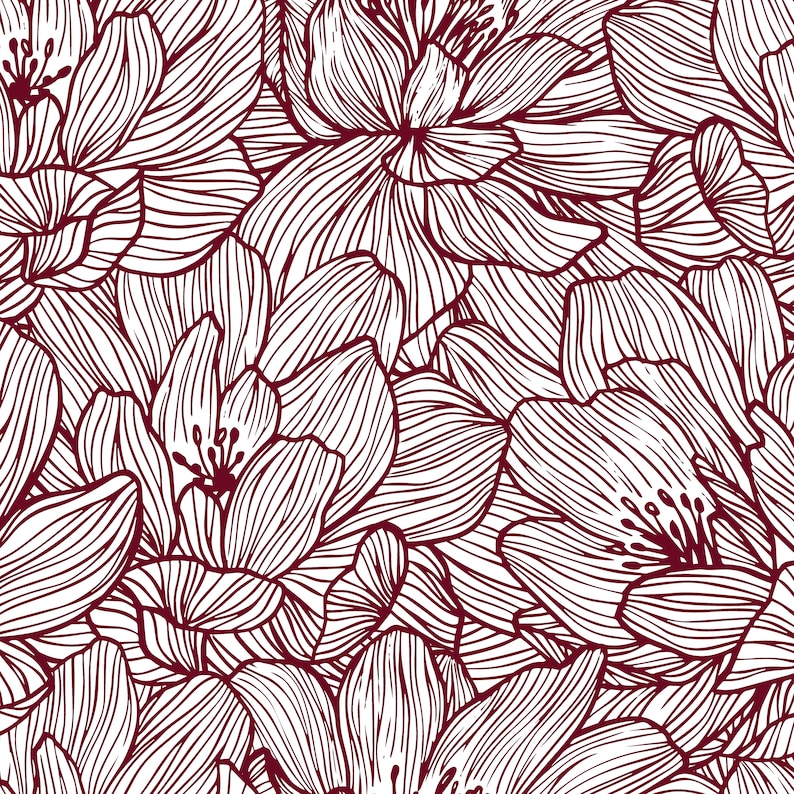 Lined Flowers Burgundy-wall Decor Luxury Floral Wallpaper Roll - Etsy